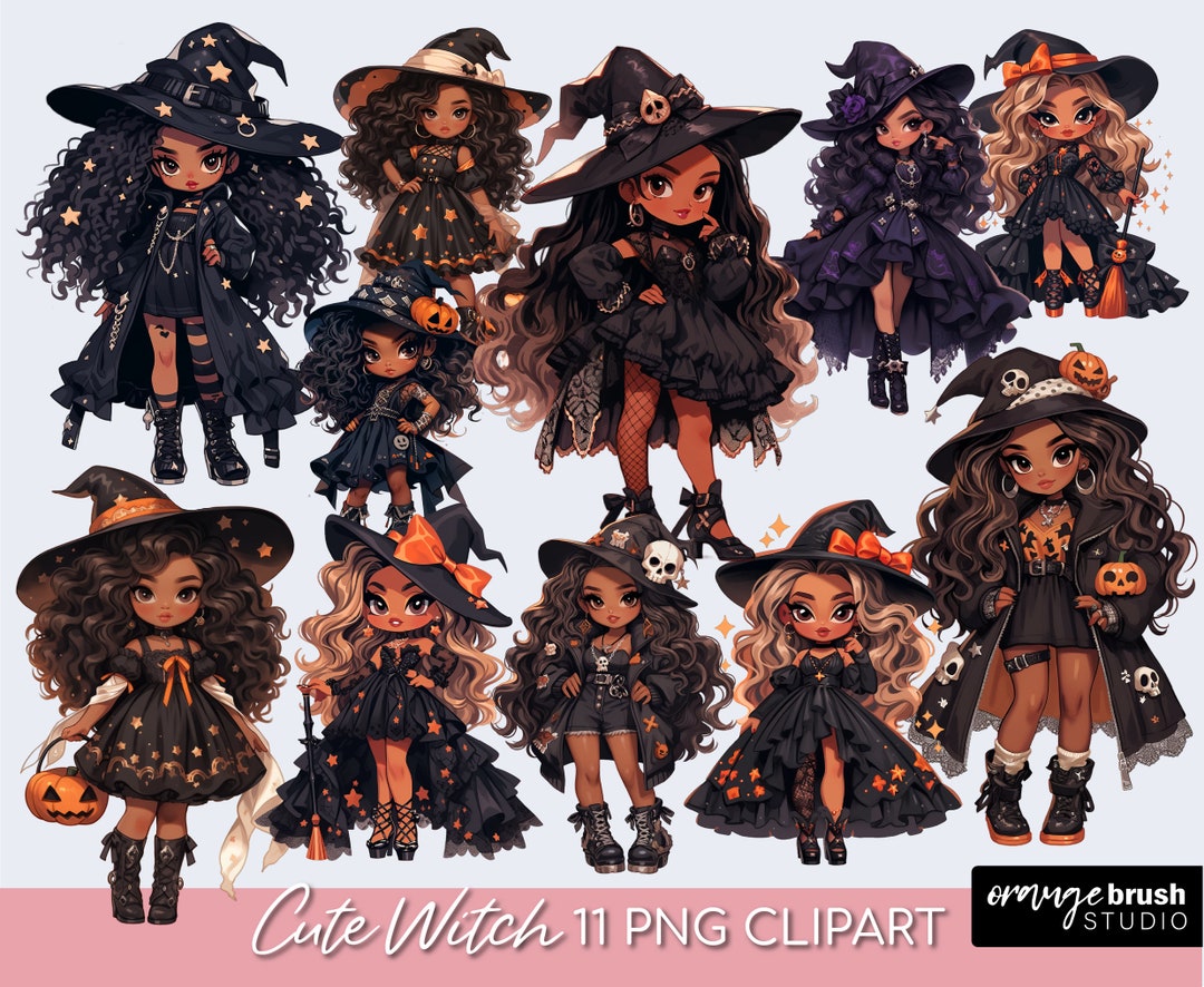 Cute Witch Clipart, Halloween Chibi Girl PNG. Kawaii Dolls Clipart ...