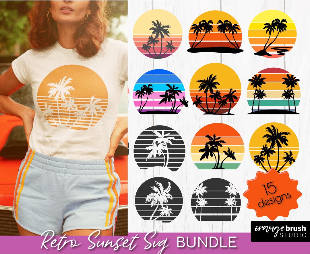 Retro Sunset Background SVG Bundle - 15 Designs for Summer Shirt ...
