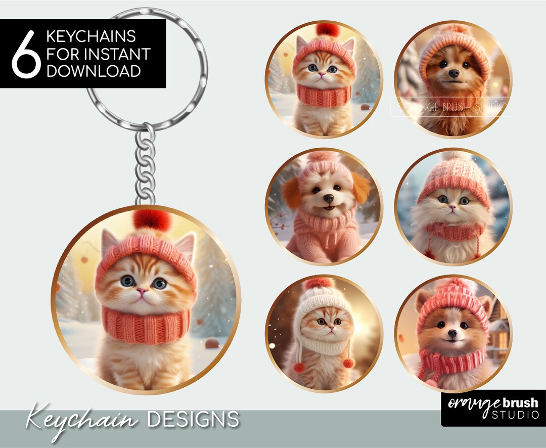 Christmas Key Chain PNG Bundle: Cat & Dog Sublimation Designs ...