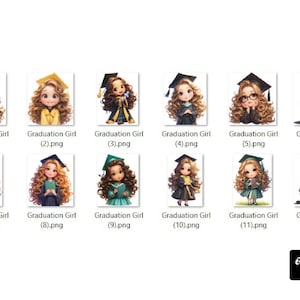Graduation Girl PNG Clipart Bundle, Chibi Girl Sublimation for Senior ...