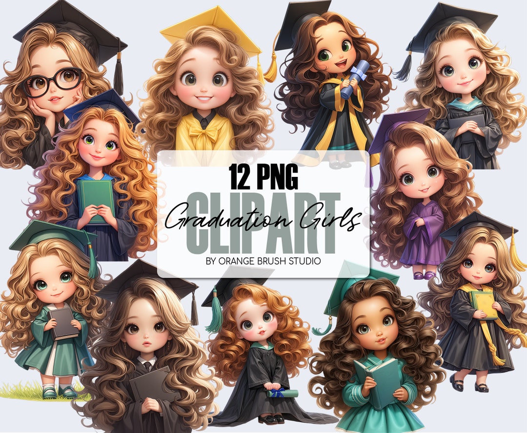 Graduation Girl PNG Clipart Bundle, Chibi Girl Sublimation for Senior ...