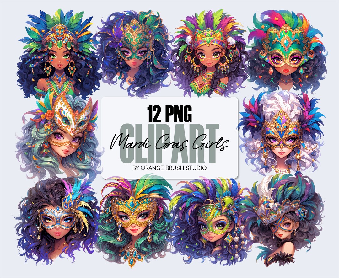 Mardi Gras Girl Clipart Mardi Gras Sublimation Bundle Carnival Girl