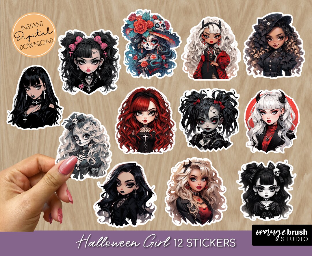 Creepy Halloween Girl Stickers - Printable Halloween PNG Stickers ...