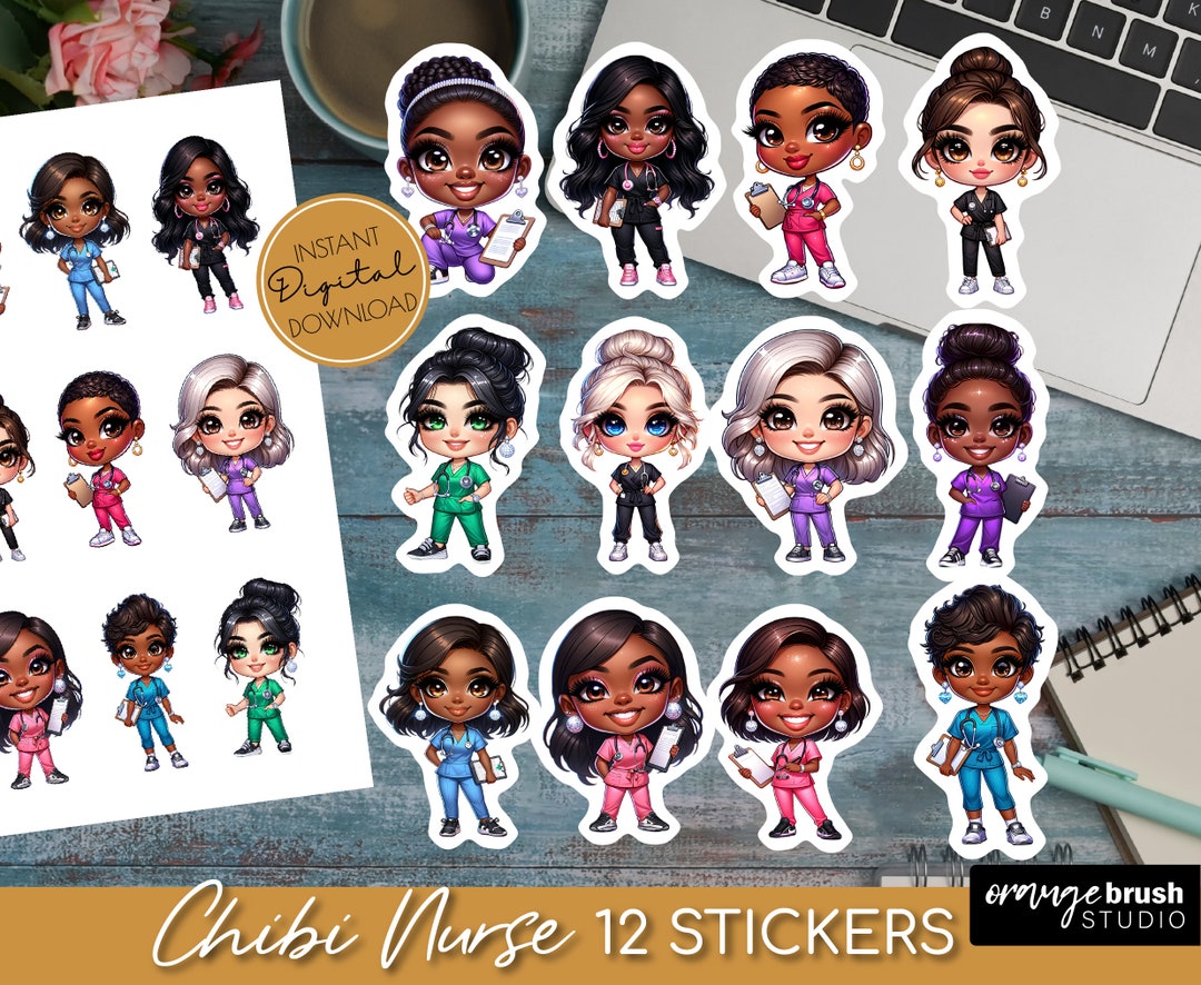 Nurse Stickers Bundle Chibi Printable Stickers Pack. Print and Cut ...