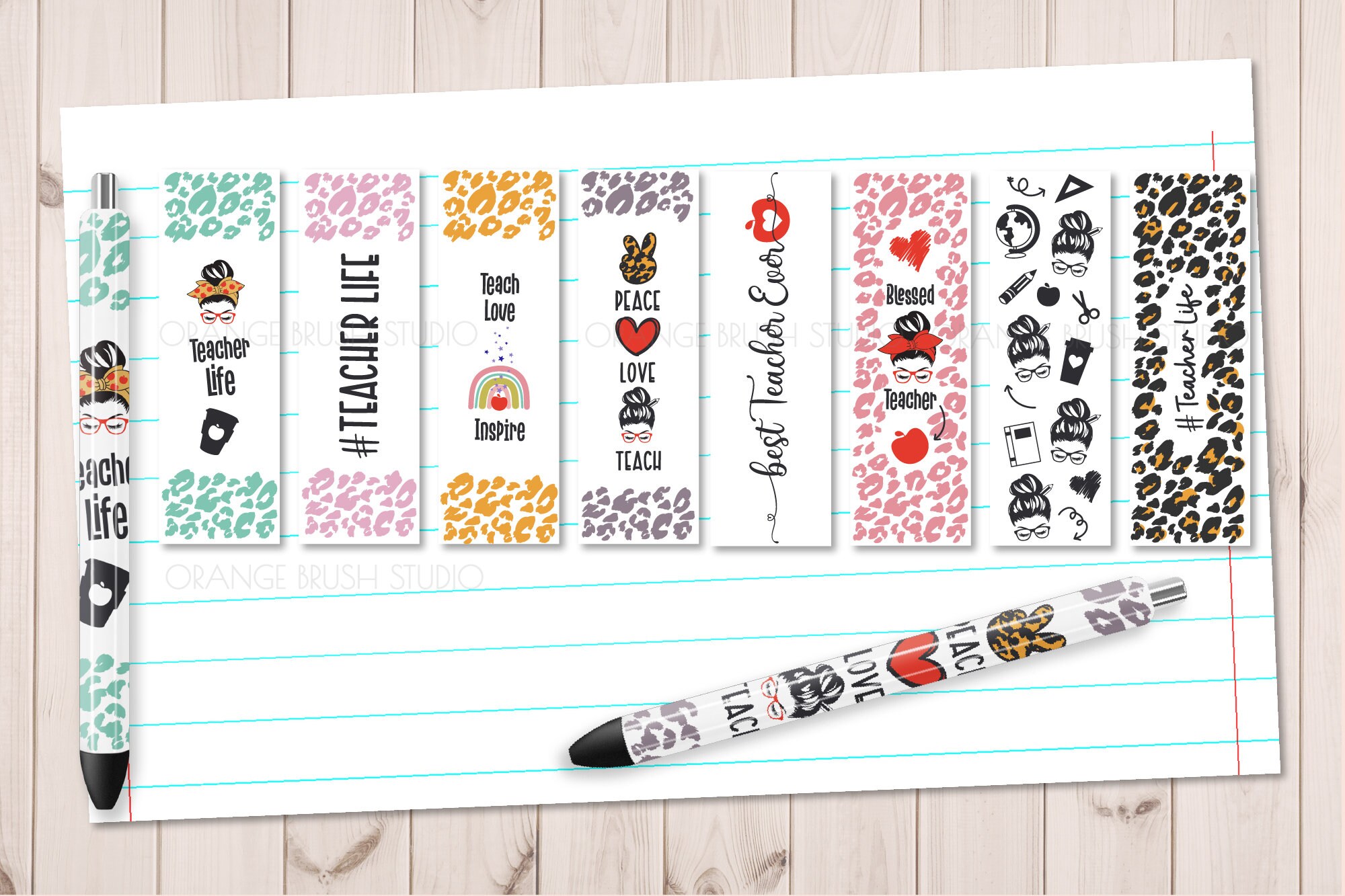 Pen Wrap Teacher SVG Bundle. 8 SVG Waterslides Designs for Ink - Etsy