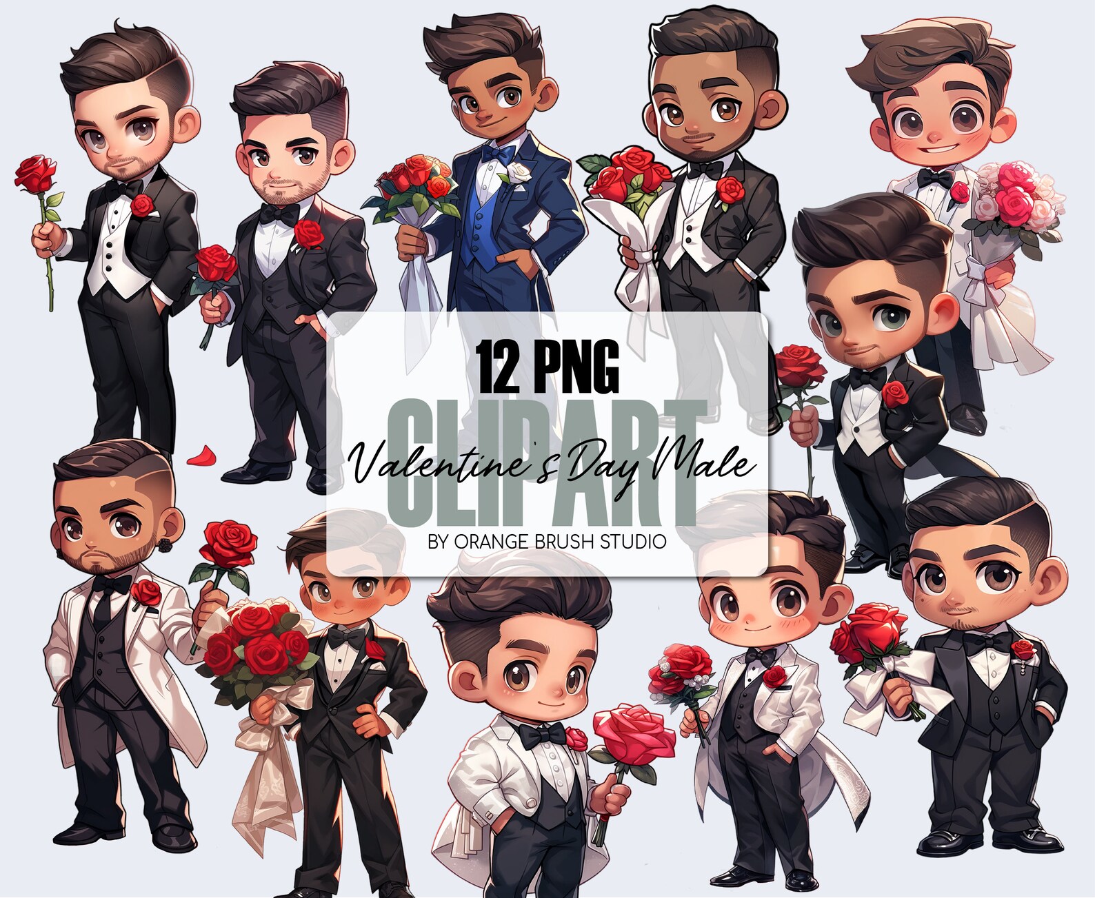 Valentine's Day Male Clipart - Chibi Man, Boy Clipart Bundle. Men ...