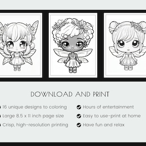 Chibi Fairies Coloring Page Bundle, Printable Kids Coloring Book ...