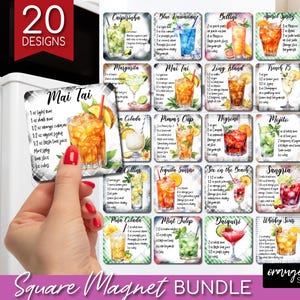 Cocktail Recipe Magnet Sublimation Bundle. Watercolor Cocktail Fridge ...
