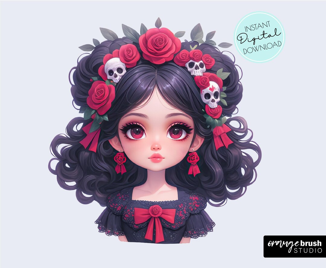 La Catrina Girl Chibi Clipart, Halloween Sugar Skull PNG, Day of the ...