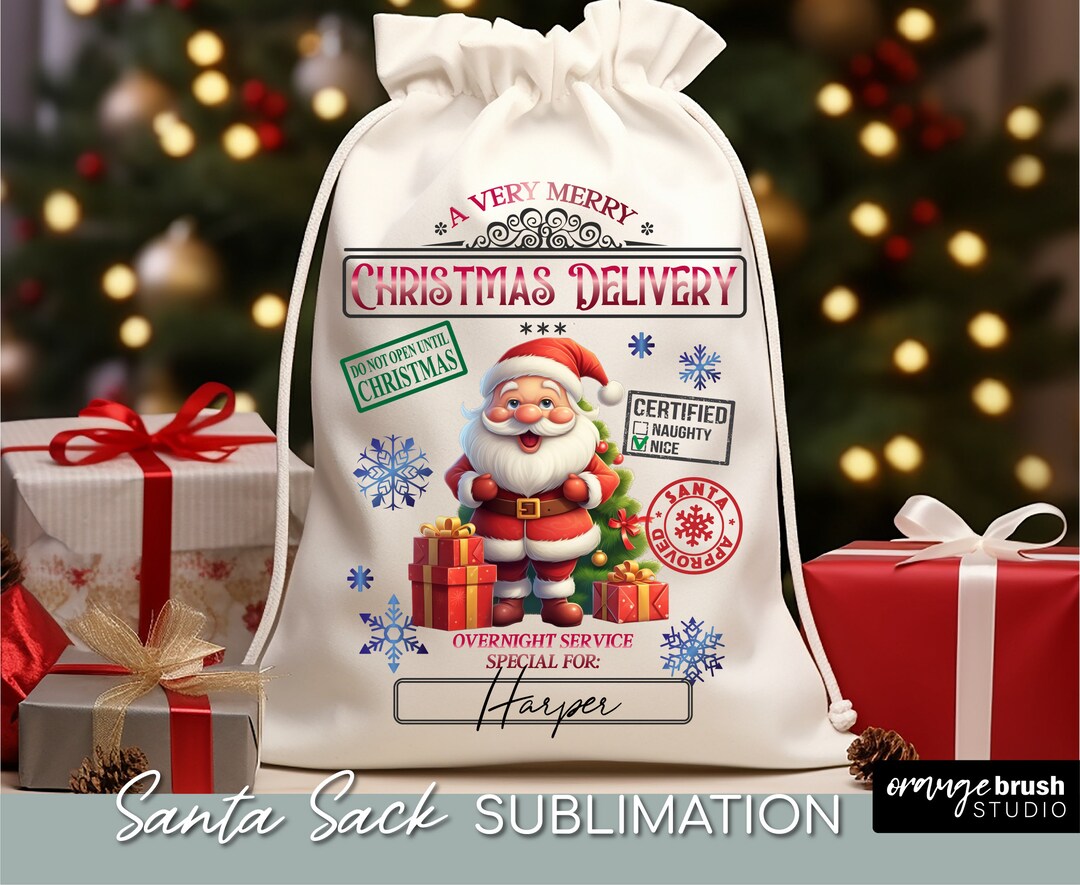 Santa Sack Sublimation Design, Christmas Gift Bag. Santa Claus Bag PNG ...