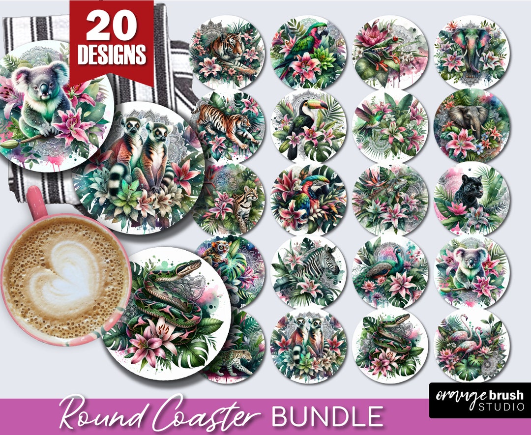 Tropical Animals Coaster Bundle, Summer Round Coaster Sublimation, 20 ...