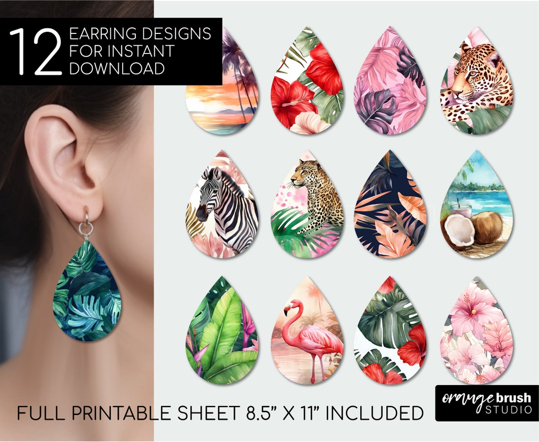Summer Earrings Tear Drop Sublimation Design, Beach Earring Bundle ...