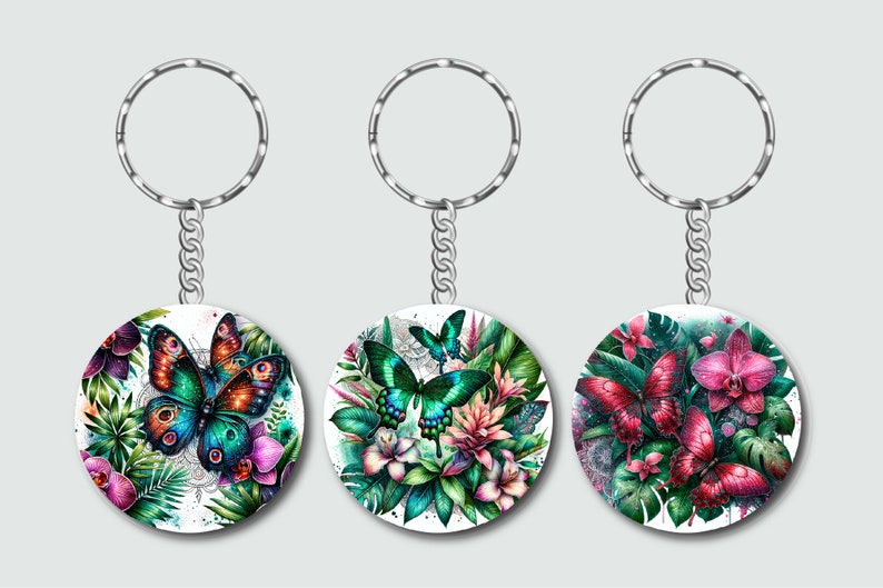 Butterfly Keychain Sublimation - Summer Keychain PNG Bundle ...