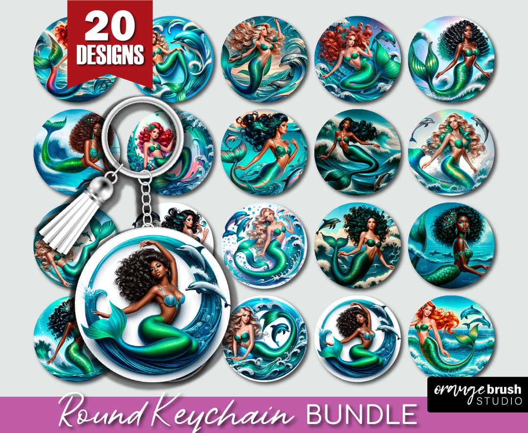 Mermaid Keychain Sublimation - Summer Keychain PNG Bundle. Sea Keychain ...