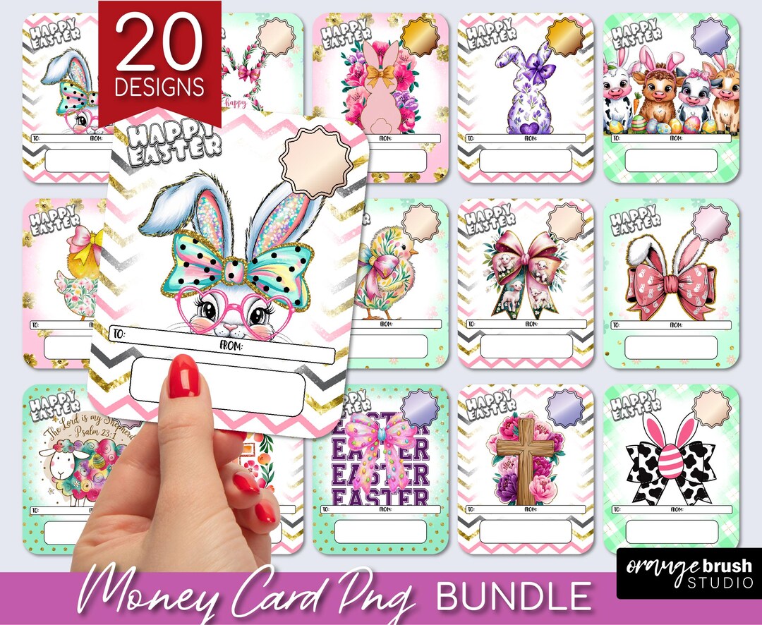 Coquette Easter Money Cards PNG Bundle, Printable Easter Money Holder ...