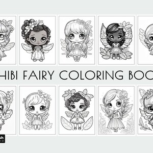 Chibi Fairies Coloring Book, Printable Kids Coloring Page Bundle ...