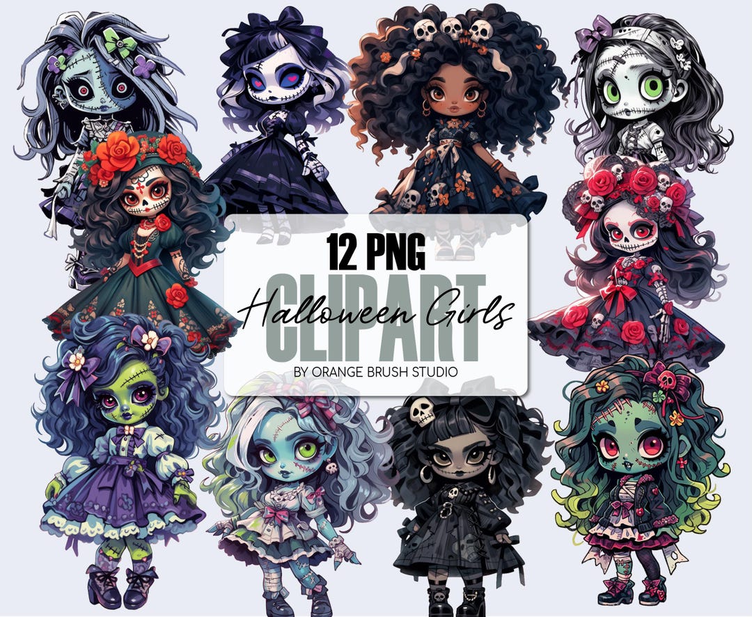 Halloween Girl Clipart Bundle Chibi Doll Sublimation PNG Designs ...