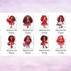 Valentine Girls PNG Bundle, Valentine's Day Chibi Clipart. Cute ...