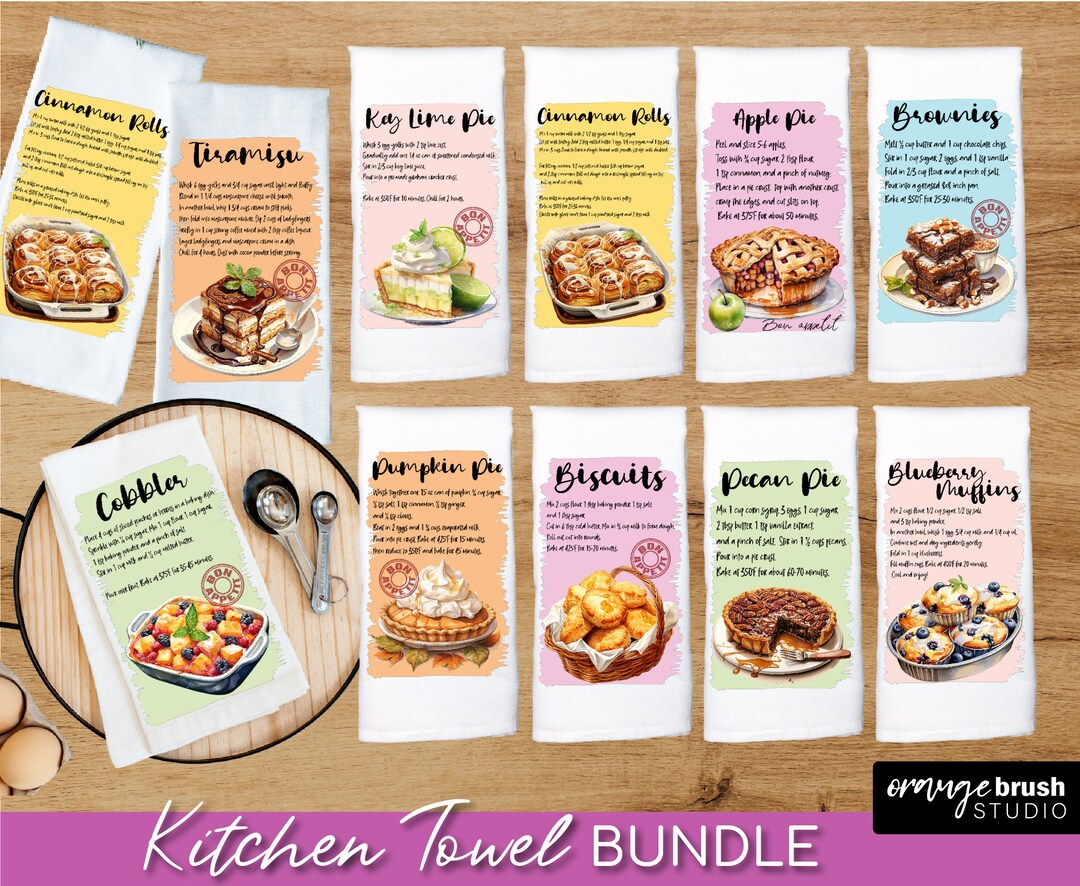 Baking Recipe Kitchen Towel Sublimation Bundle - Tea Towel PNG Designs ...