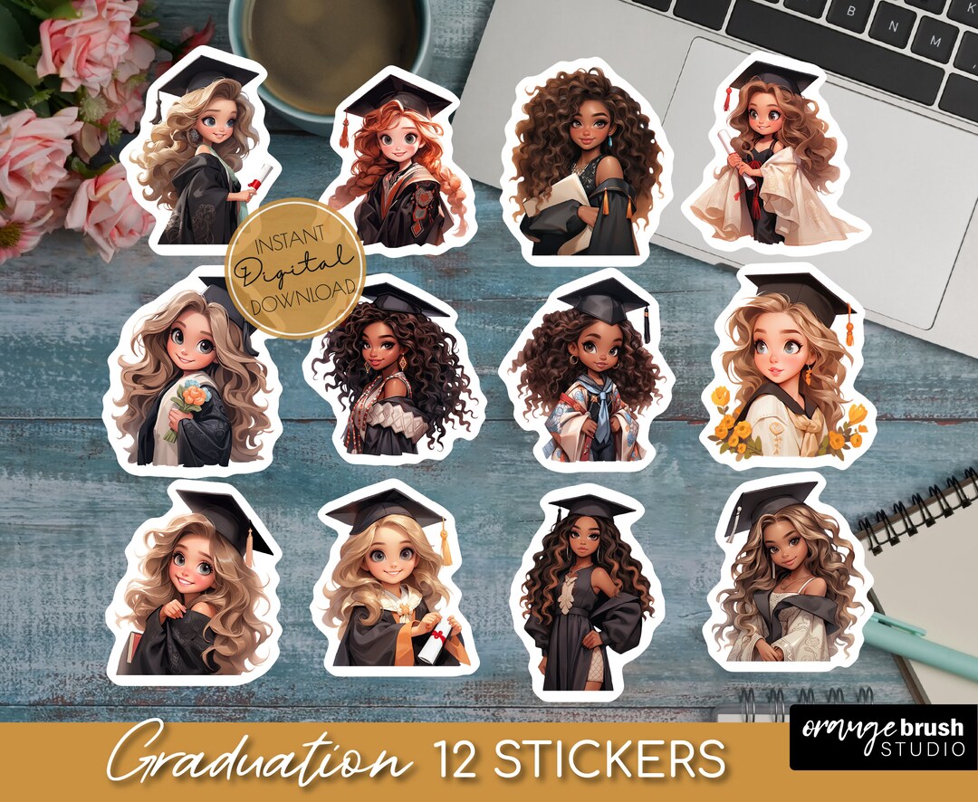 Graduation Girl Printable Stickers Bundle. Graduation Print and Cut ...