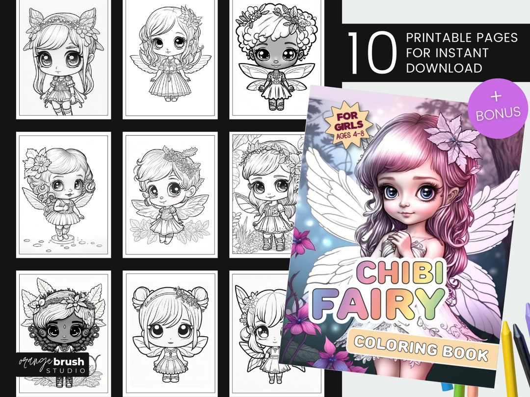 Chibi Fairies Coloring Page Bundle, Printable Kids Coloring Book ...