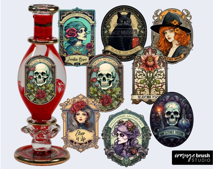 Gothic Potion Labels Clipart for Junk Journals. Digital Paper of ...