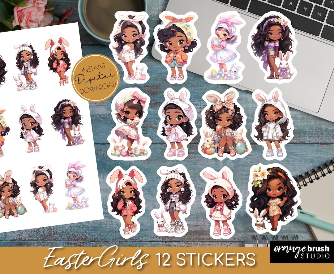 Easter Chibi Girl Printable Stickers Bundle. Print and Cut, Easter ...
