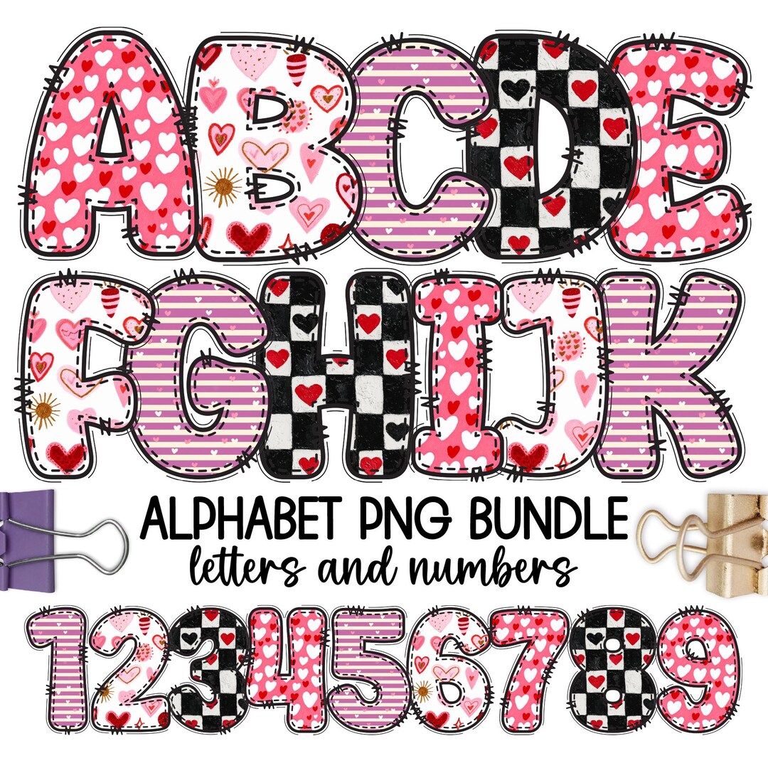 Heart Letters Clipart, Love Alphabet PNG Bundle, Letters and Numbers ...