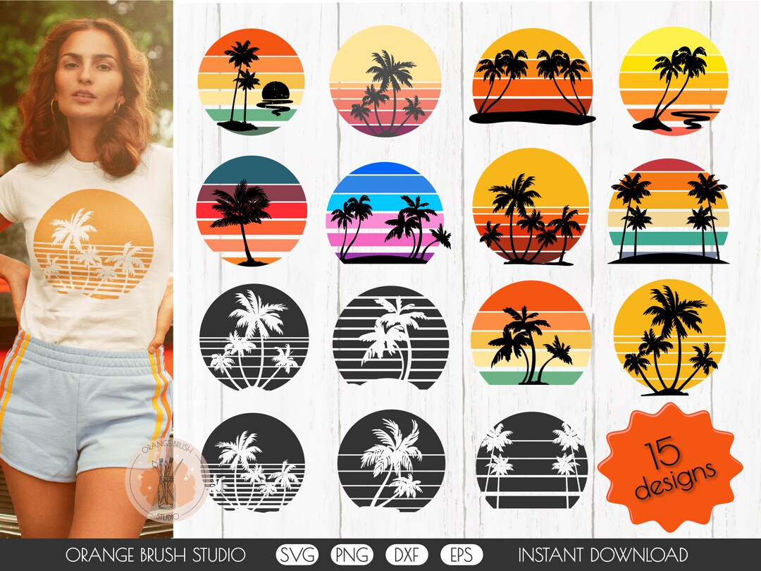Retro Sunset Background SVG Bundle 15 Designs for Summer Shirt. Beach ...