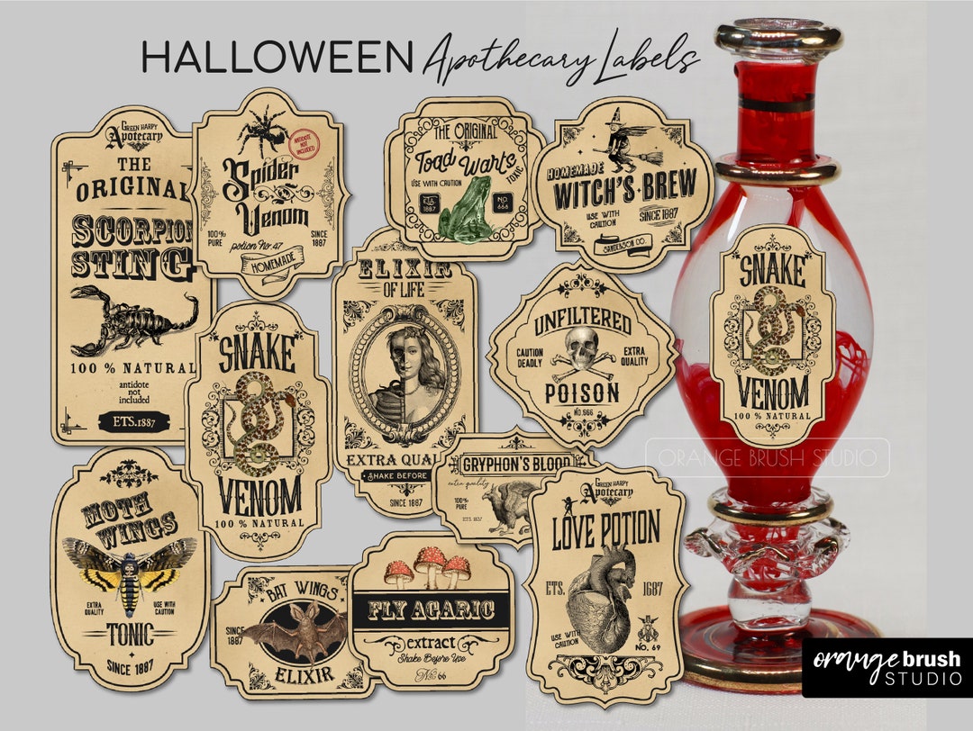 Halloween Potion Labels, Apothecary Potion Label, Vintage Halloween ...