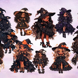 Cute Witch Clipart, Halloween Chibi Girl PNG. Kawaii Dolls Clipart ...