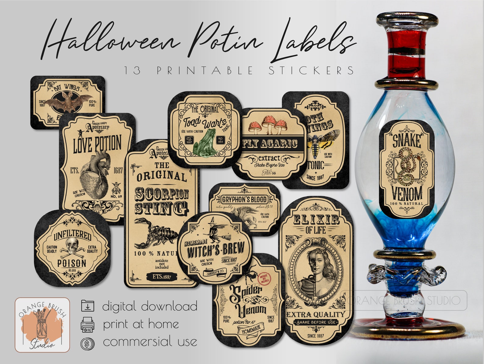 Witch Apothecary Labels Halloween Potion Bottle Labels - Etsy