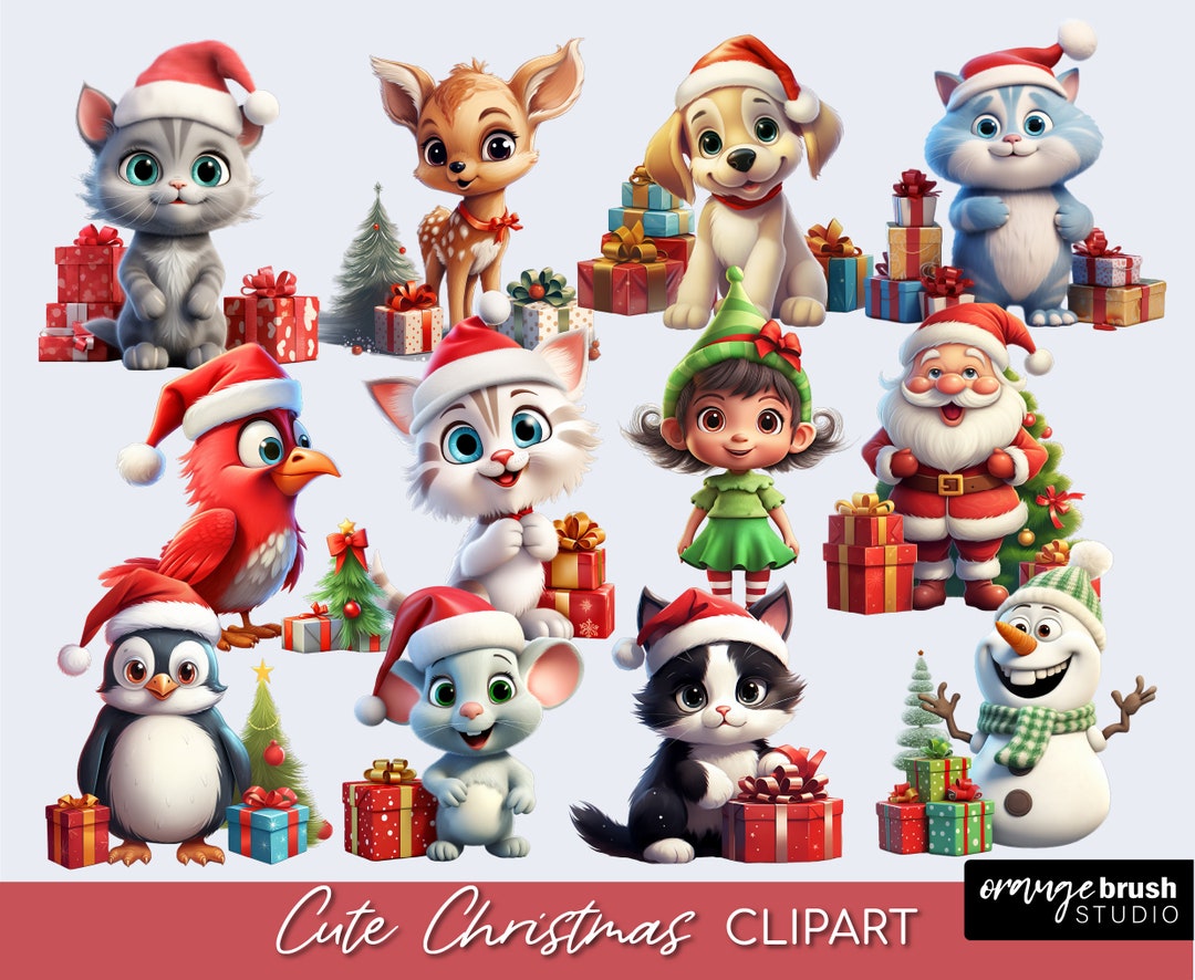 Cute Christmas Animals Clipart Bundle & Sublimation Designs. Cute ...