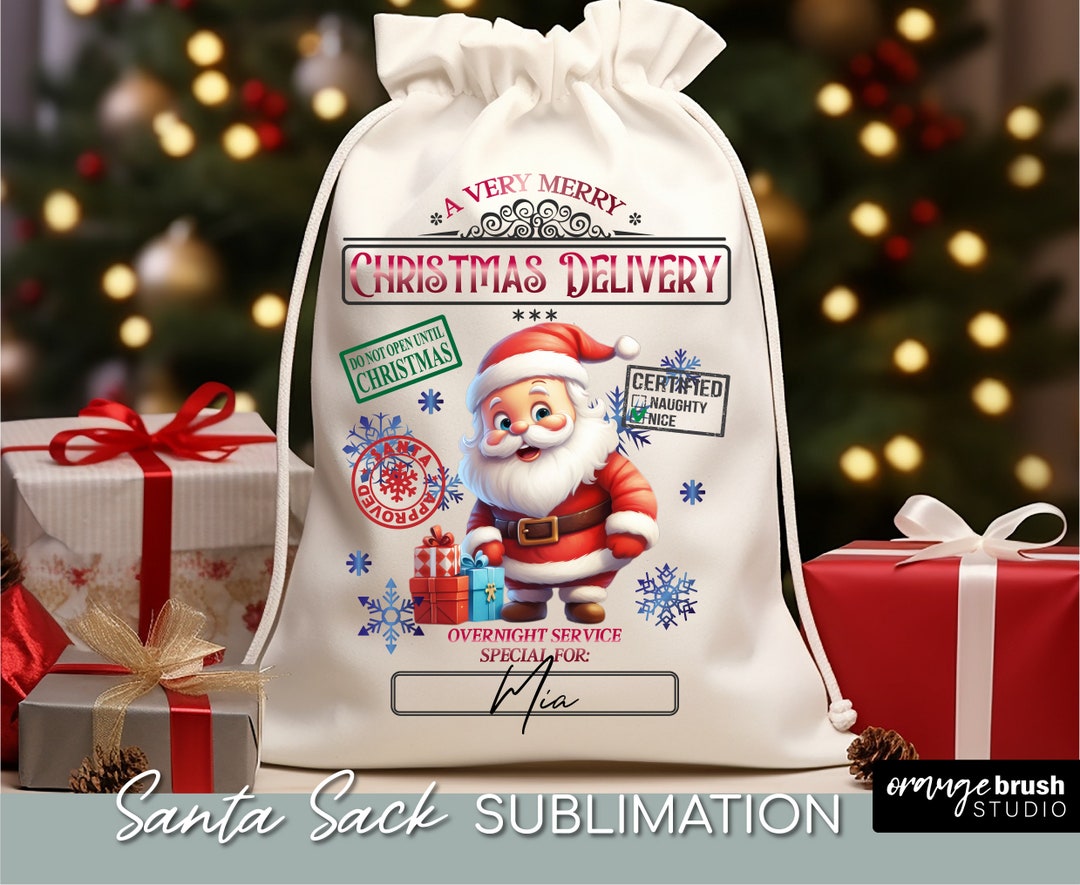 Santa Sack Sublimation Design, Christmas Gift Bag. Santa Claus Bag PNG ...