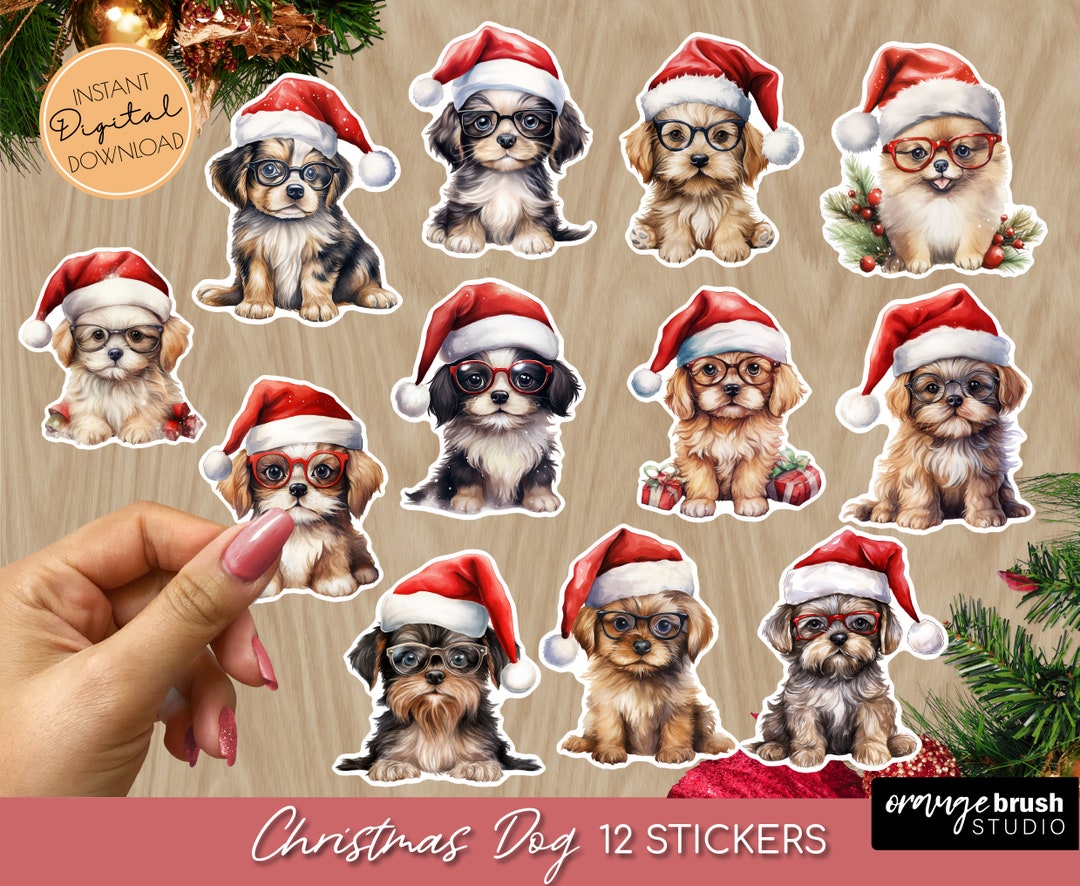 Christmas Dog Stickers Bundle, Printable Sticker Set. Print and Cut ...