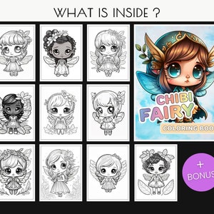 Chibi Fairies Coloring Book, Printable Kids Coloring Page Bundle ...