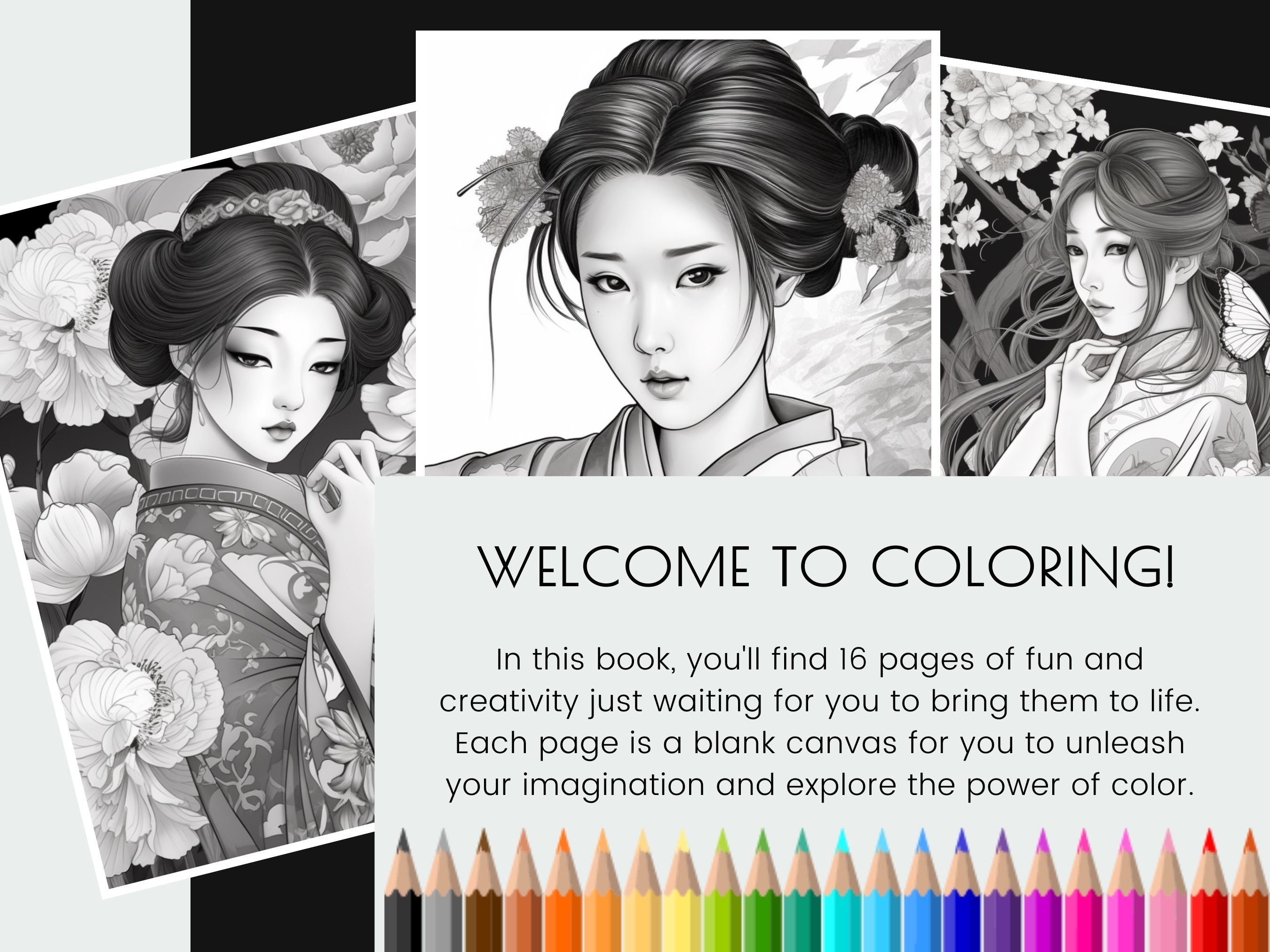 Japanese Coloring Page Bundle Printable Adult Coloring Book - Etsy Canada
