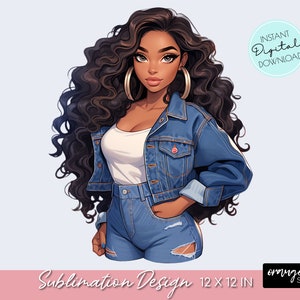 Denim Girl Sublimation Design Denim Girl Clipart Fashion - Etsy
