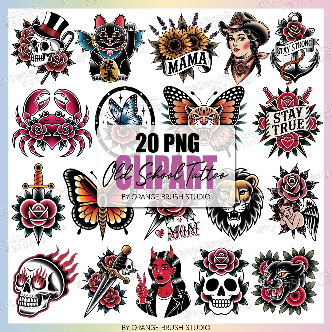 Traditional Tattoo PNG Bundle 20 Old School Tattoo Designs, Vintage ...