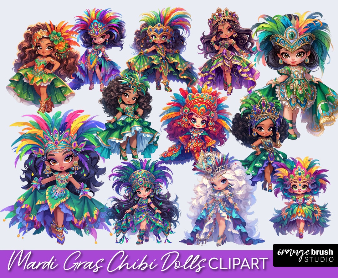 Mardi Gras Chibi Girl Clipart, Mardi Gras Sublimation Bundle ...