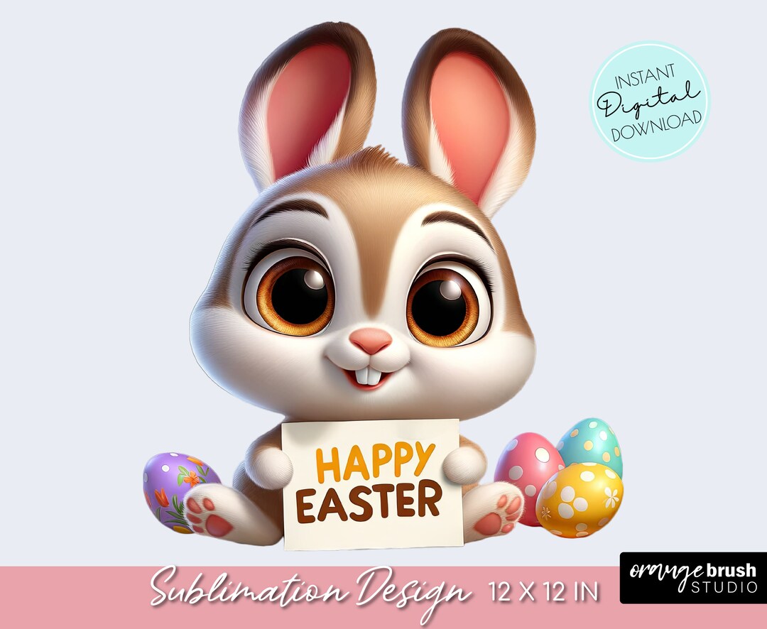 Easter Sublimation Design Cute Easter Bunny Clipart PNG Happy Easter Spring Sublimation PNG ...