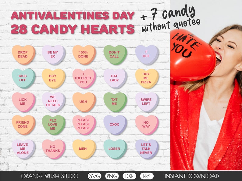 Anti Valentine's Day Candy Hearts SVG PNG Bundle 28 - Etsy