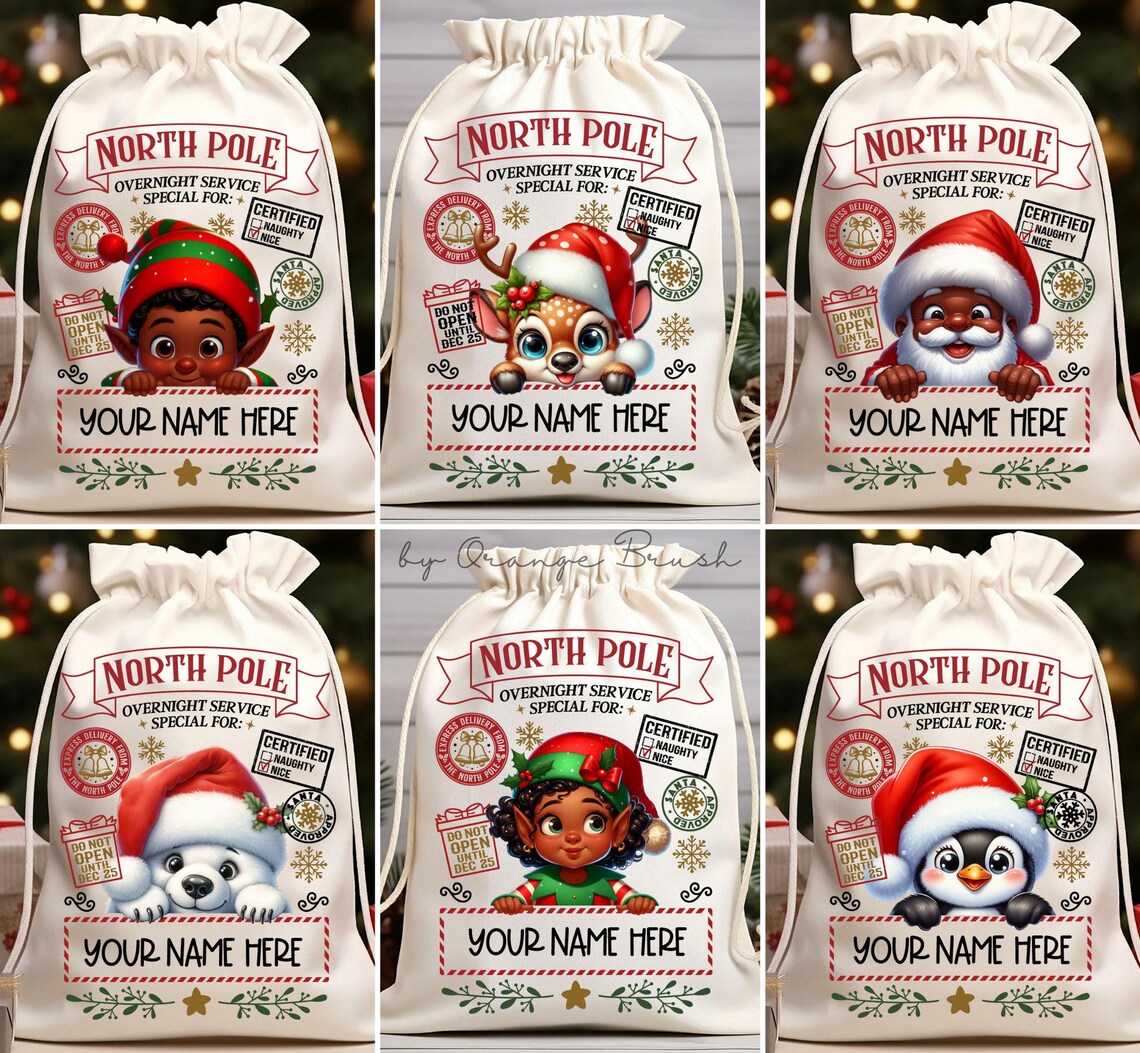 Santa Sack PNG Bundle, North Pole Delivery, Black Santa Gift Bag ...