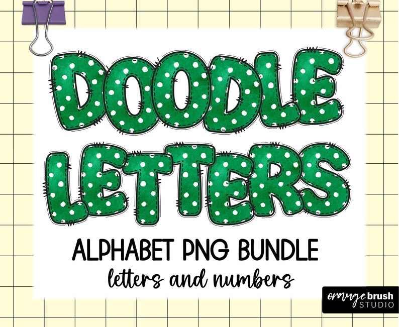 Polka Dot Doodle Alphabet PNG Bundle, Green Letters and Numbers Clipart ...