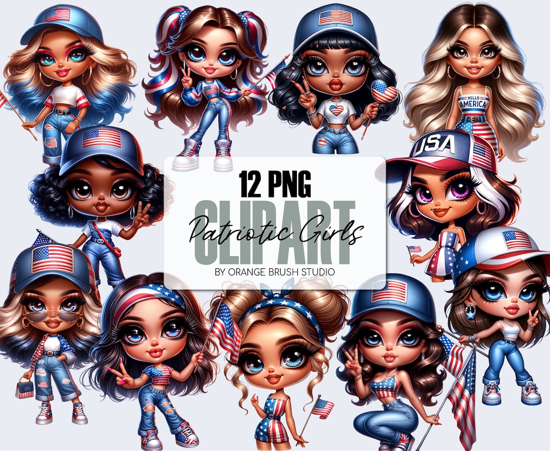 4th of July Girl Clipart, Chibi Girl Sublimation for Independence Day ...