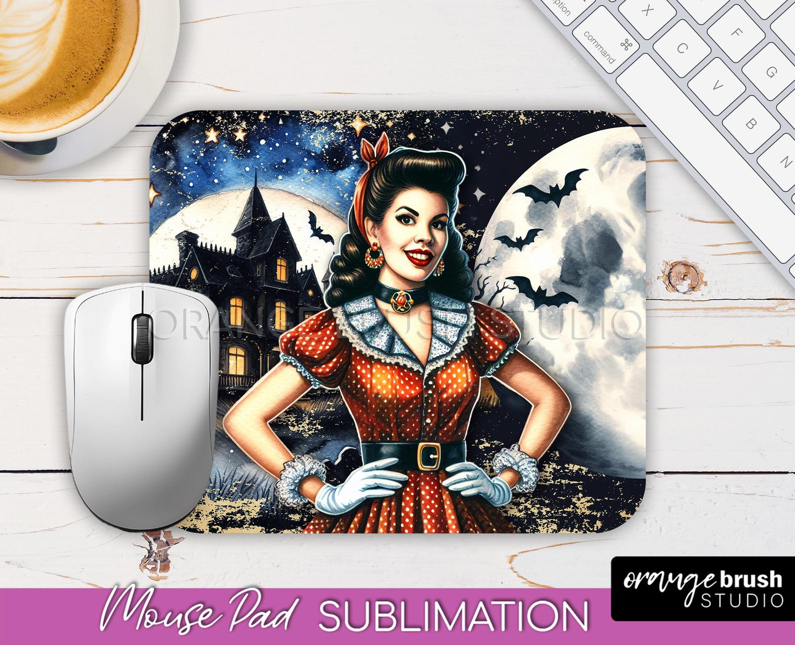 Witch Mouse Pad PNG Bundle, Retro Halloween Mouse Pad Sublimation ...