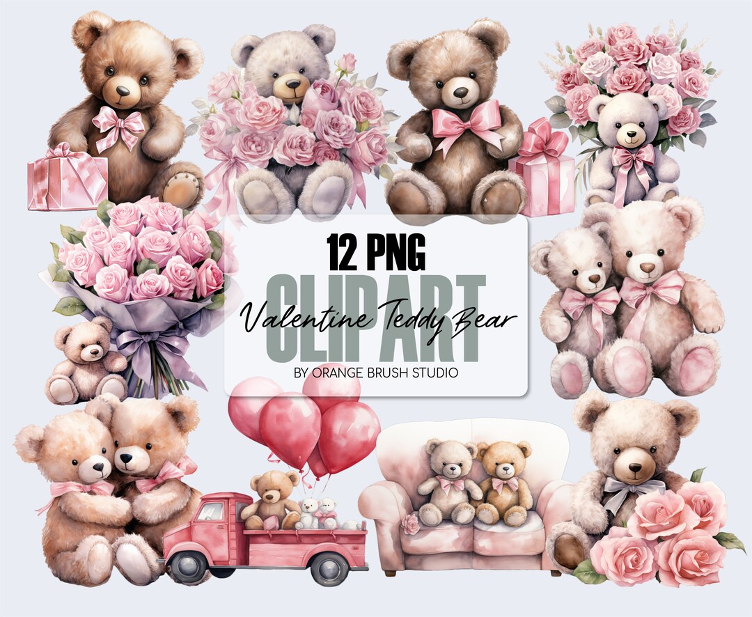 Valentine Teddy Bear Watercolor Clipart Bundle. Valentine's Day ...