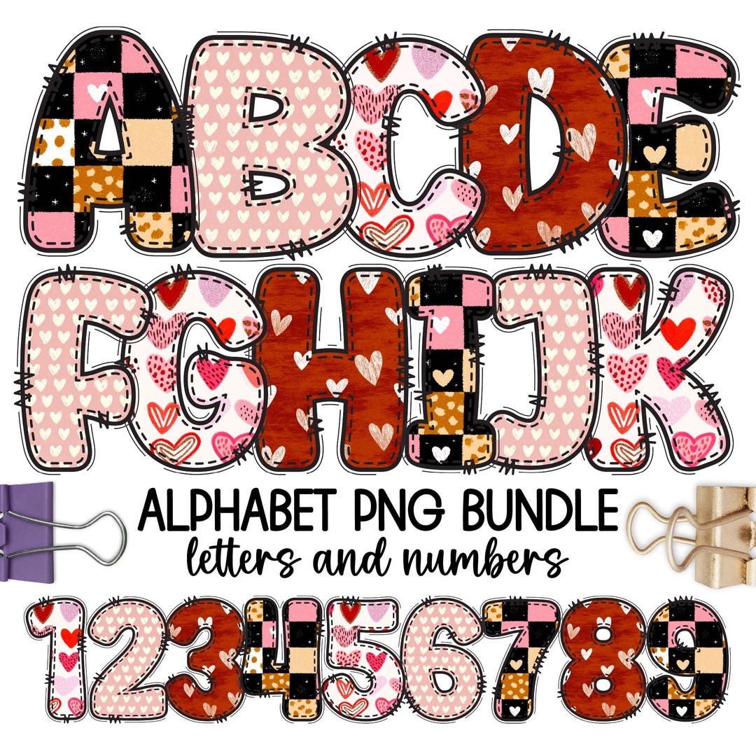 Heart Alphabet PNG Bundle, Love Letters and Numbers Clipart, Valentines ...