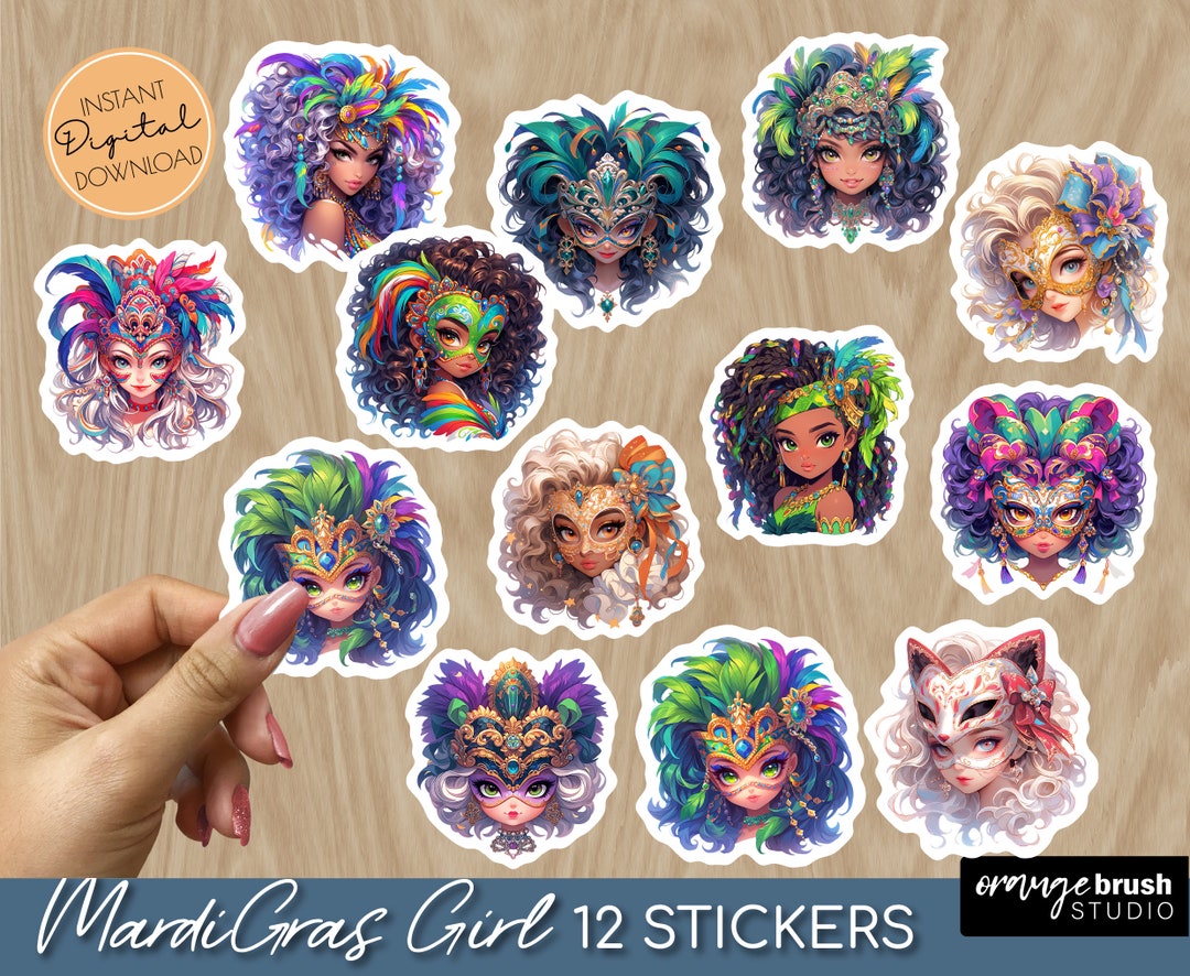 Mardi Gras Stickers Fashion Dolls Printable Sticker Pack. Mardi Gras ...