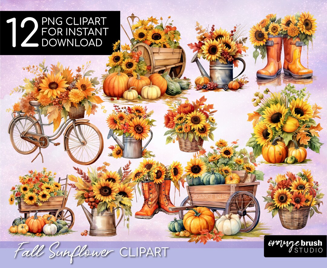 Fall Sunflower Sublimation Designs, Watercolor Autumn Clipart Png ...
